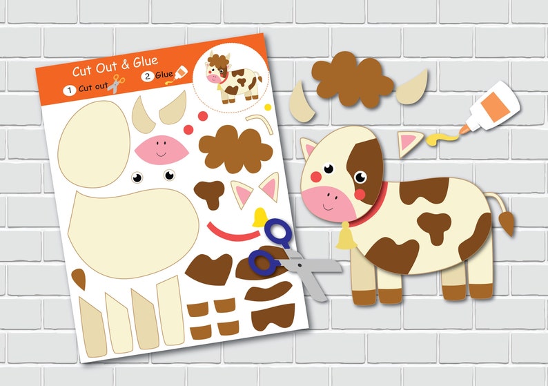 Farm Cut Out and Glue Crafts for Kids. Scissors Skills Activity. Fine ...