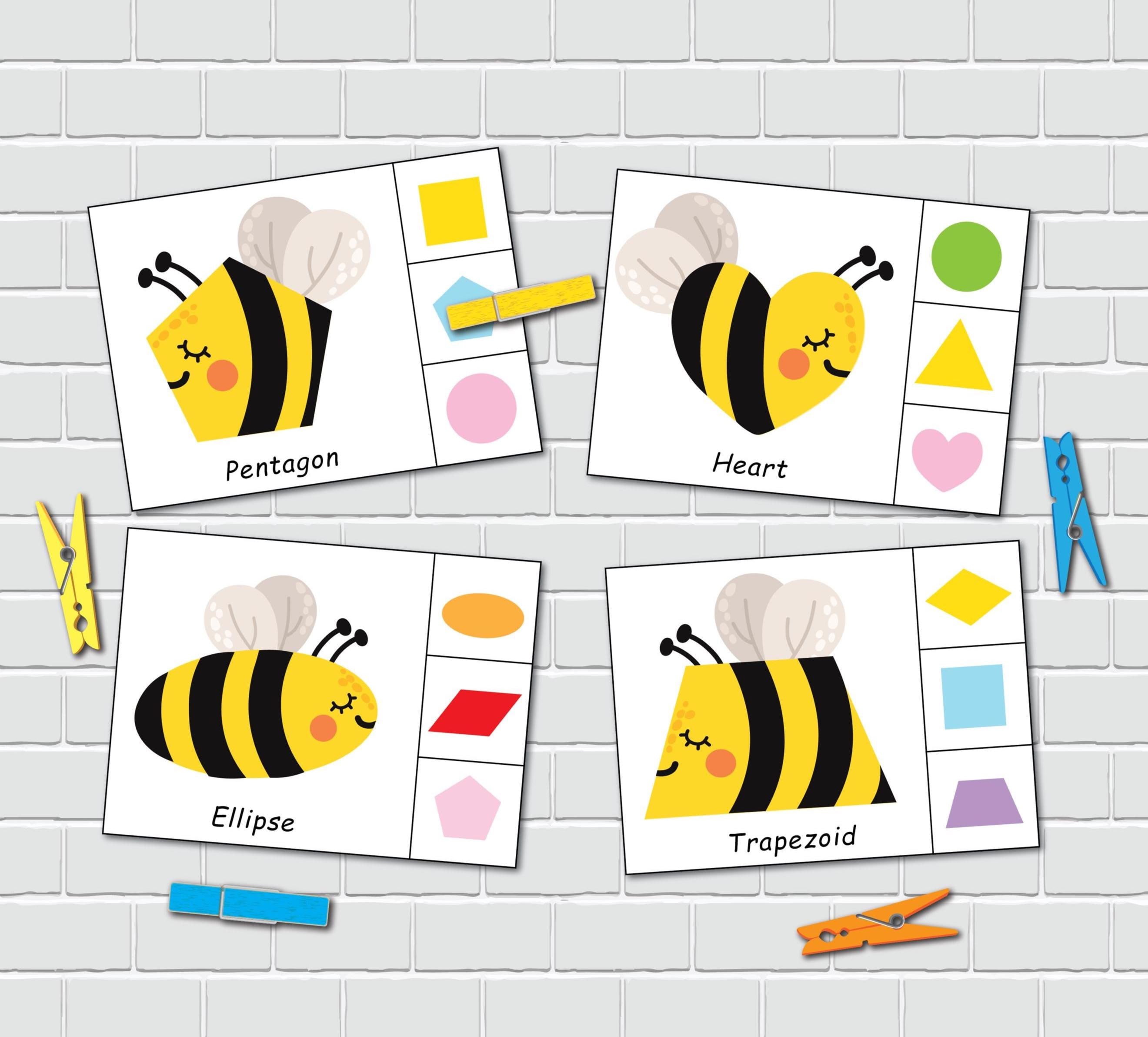 Bees 2D Shapes Clip Cards: Preschool Learning (digital Download) - Etsy