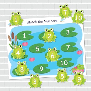 Frog Pond Numbers Matching Activity, Toddler Busy Book Page, Learning ...