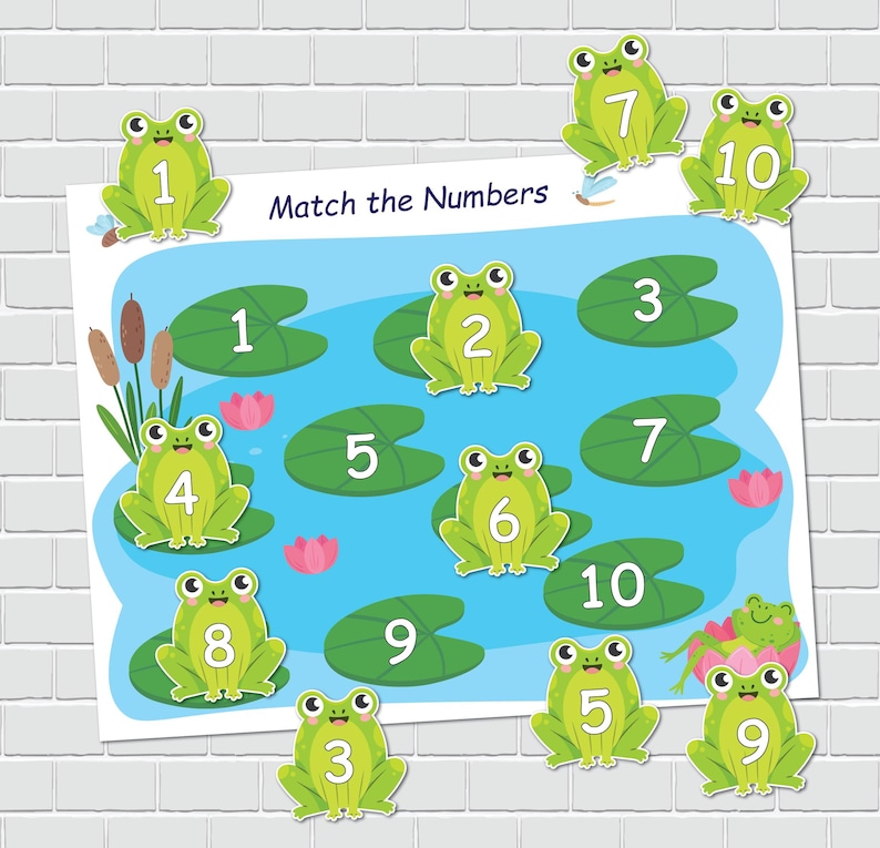 Frog Pond Numbers Matching Activity, Toddler Busy Book Page, Learning ...