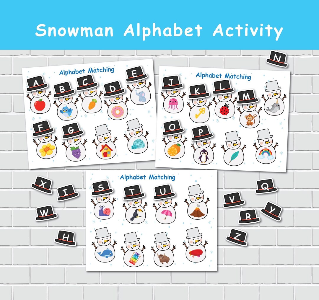 Snowman Letter Matching Activity for Kids, Alphabet File Folder Game ...