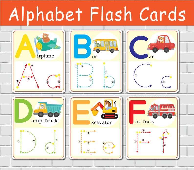 Alphabet Tracing Flashcards Cars and Trucks Printable Tracing - Etsy