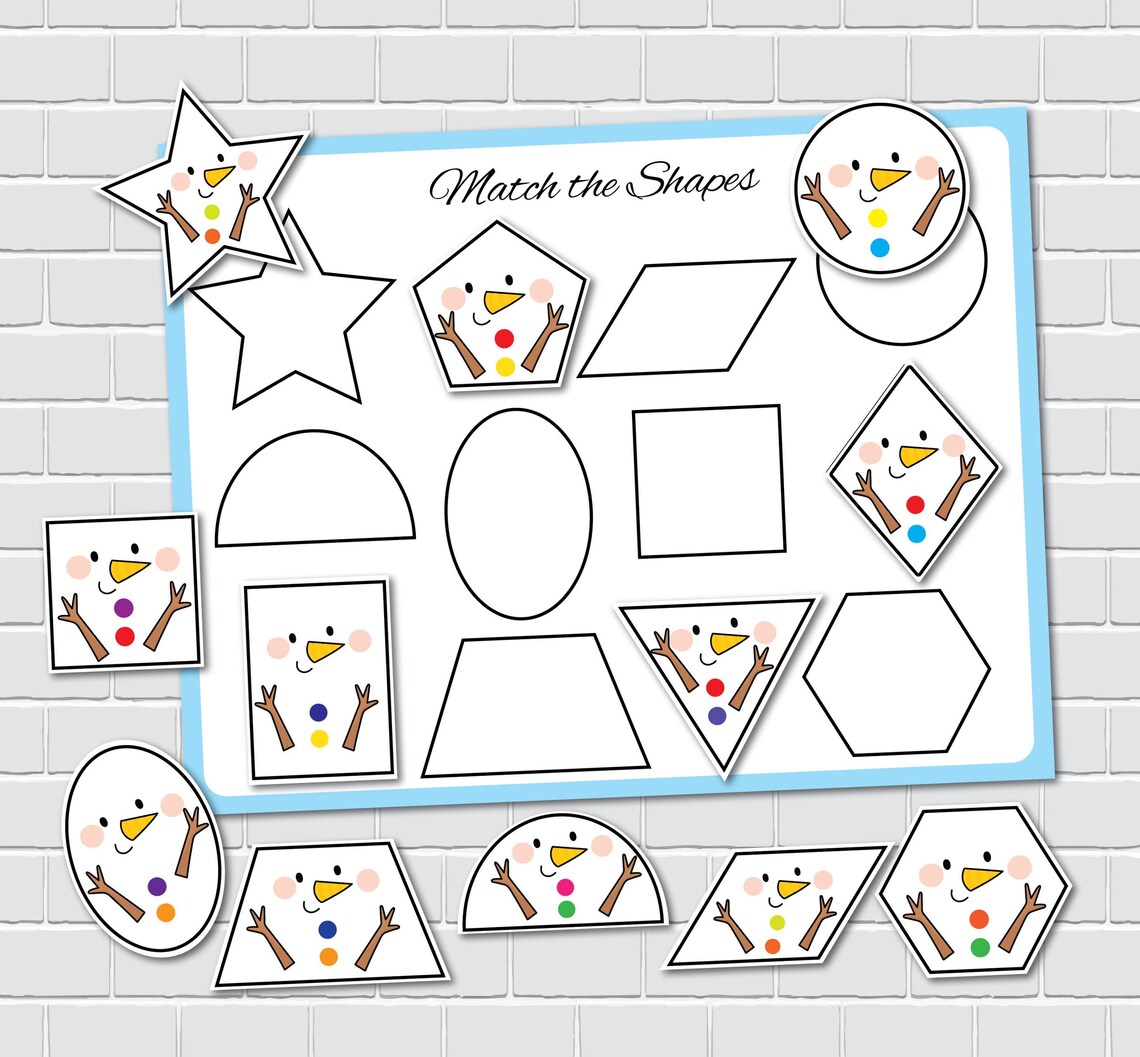Snowman 2D Shapes Matching Activity for Kids, Winter Busy Book, File ...