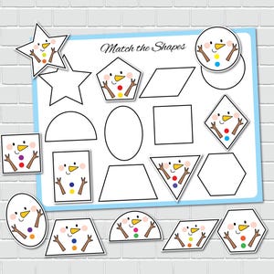 Snowman 2D Shapes Matching Activity for Kids, Winter Busy Book, File ...