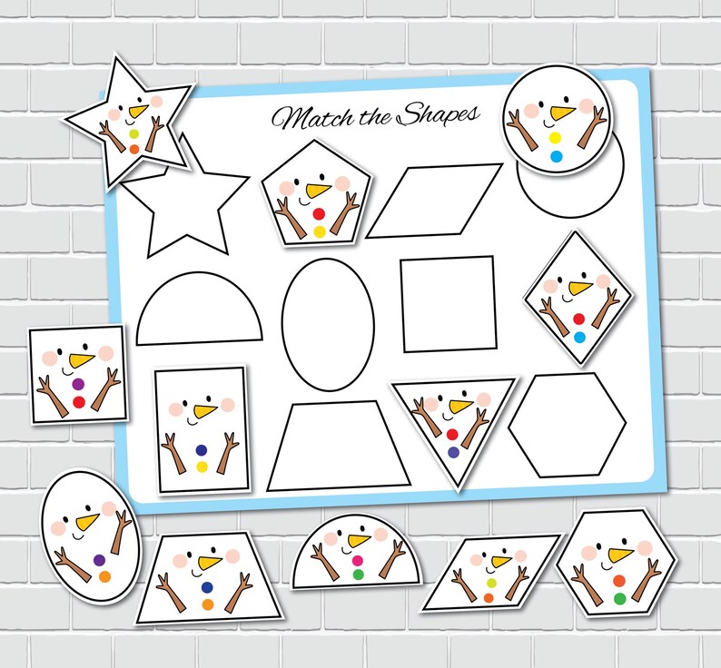 Snowman 2D Shapes Matching Activity for Kids, Winter Busy Book, File ...