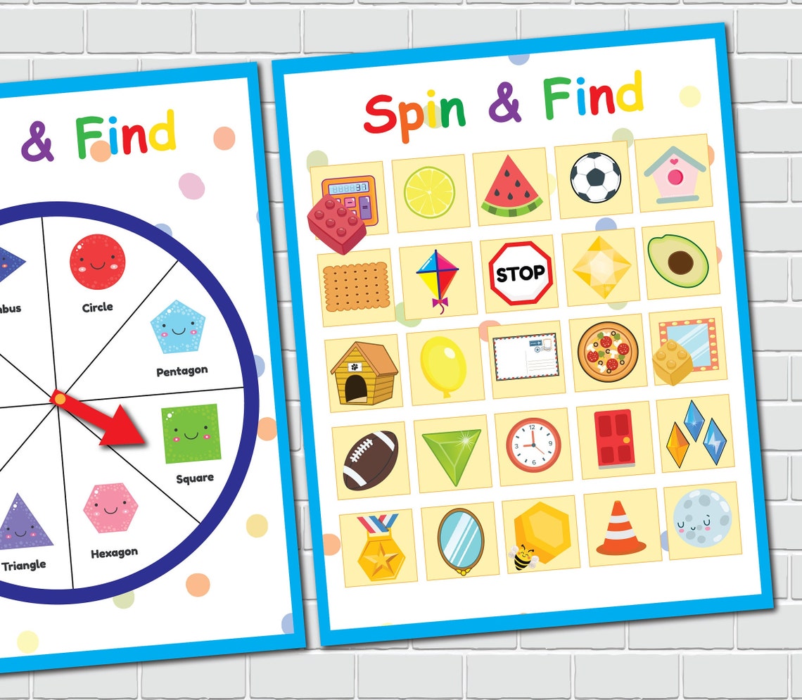 Shapes Spin & Find Game, Printable Activities for Kids. Learning Shapes ...