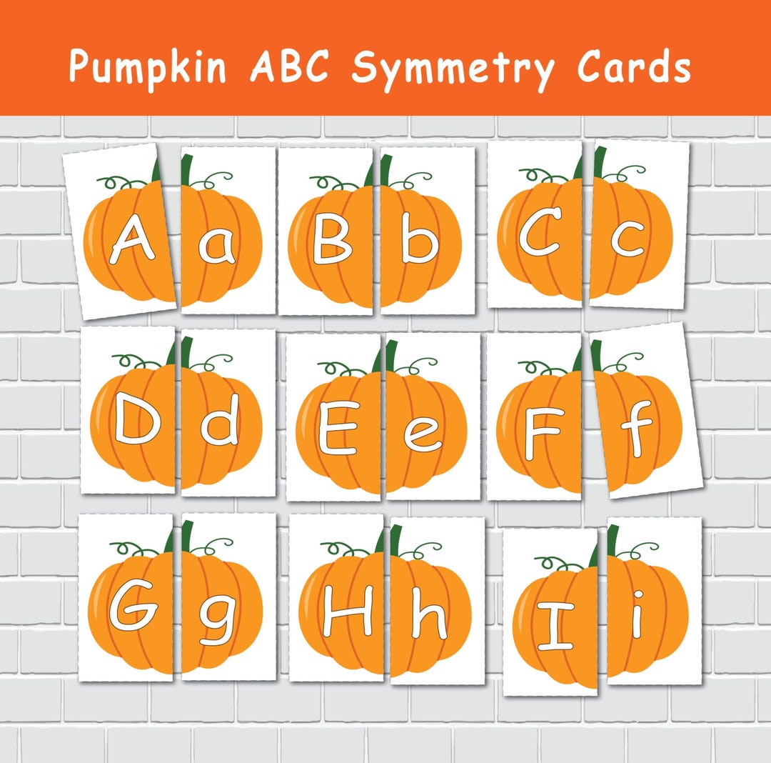 Pumpkin ABC Symmetry Cards, Fall Matching Game, Alphabet Matching ...