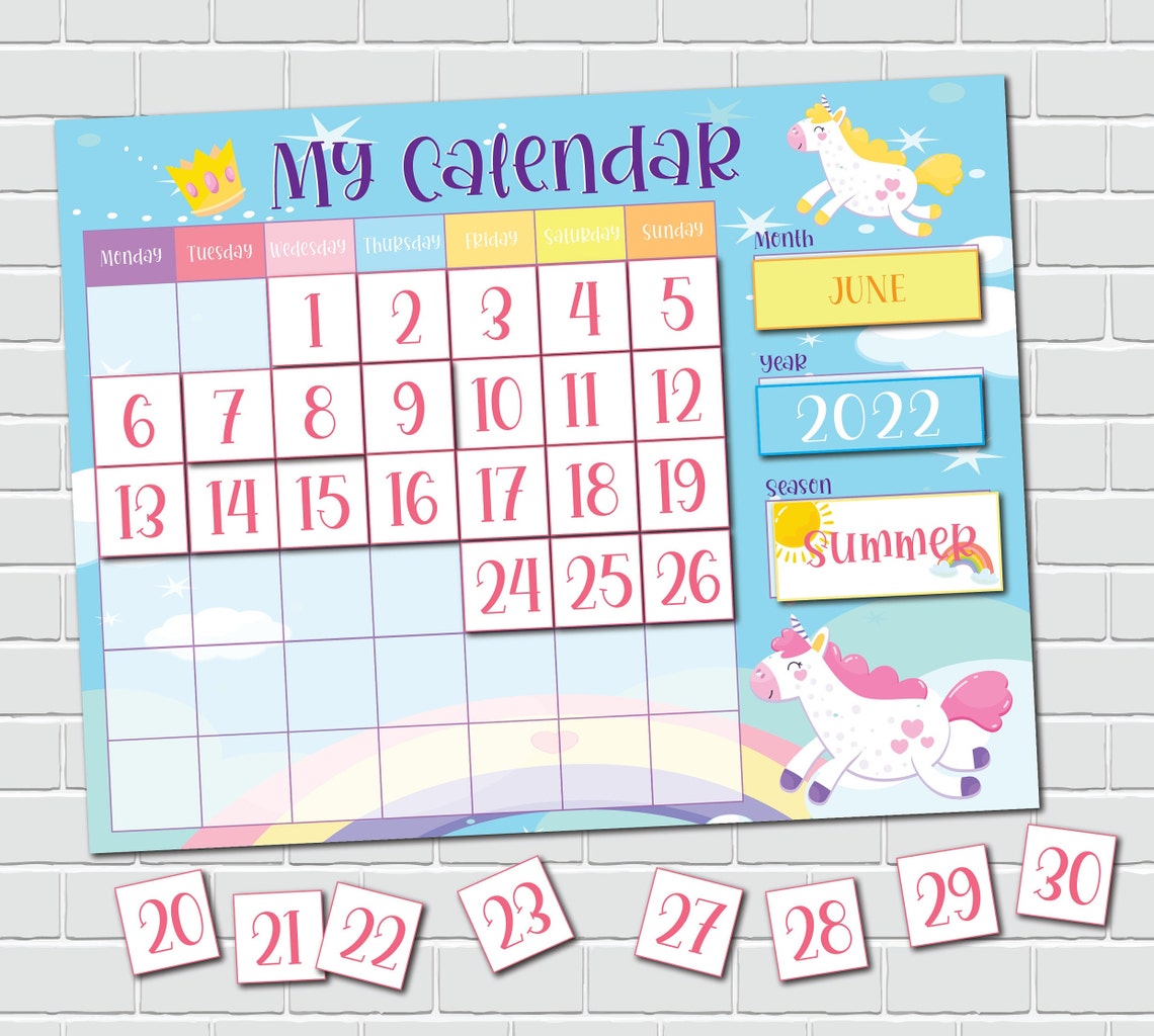 Kids Perpetual Calendar Unicorn Theme Wall Calendar - Etsy