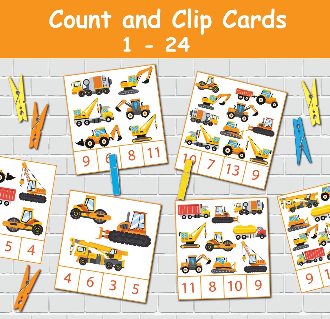 Construction Clip and Count Trucks Counting Activity Preschool - Etsy