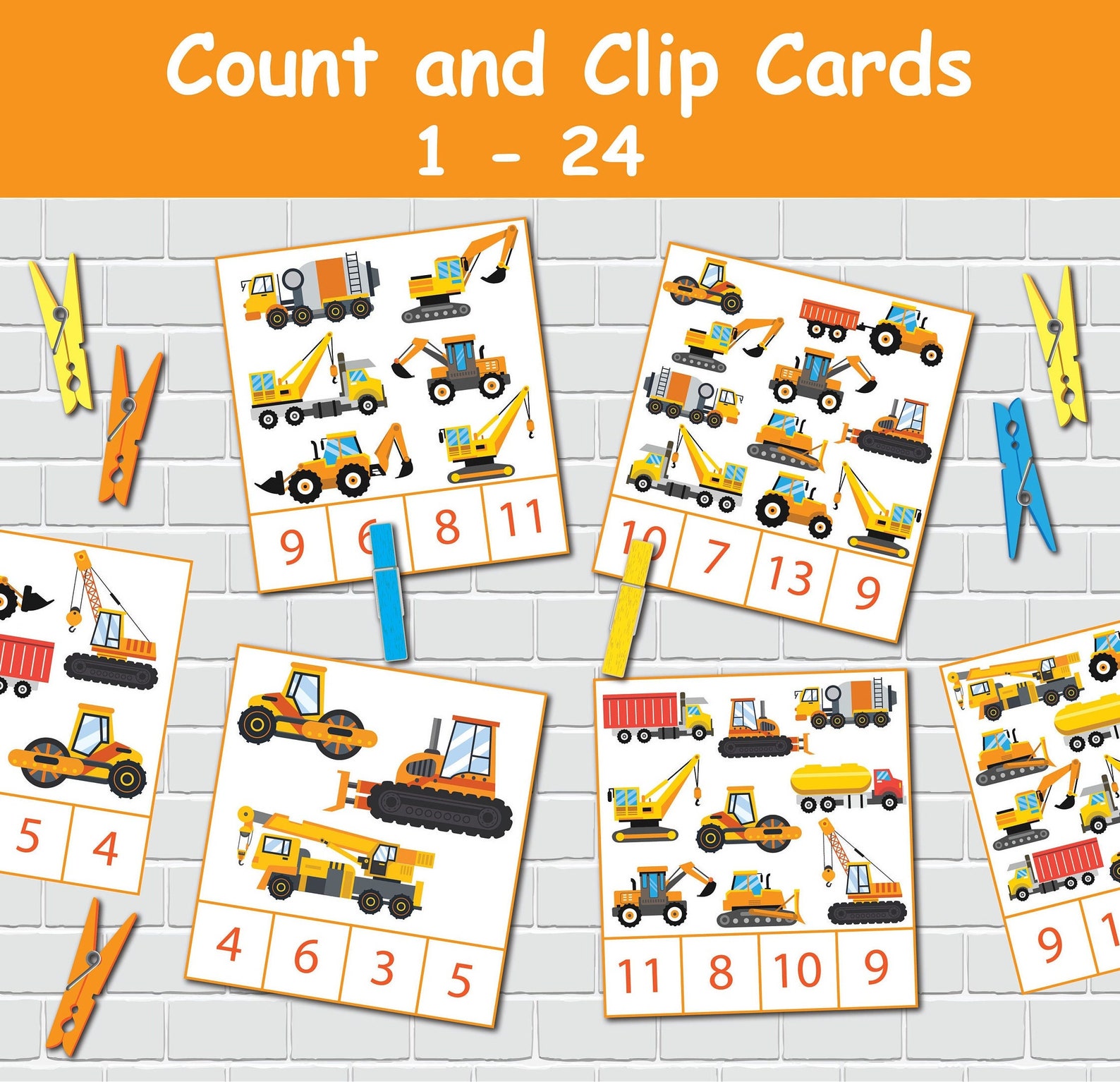 Construction Clip and Count Trucks Counting Activity Preschool - Etsy
