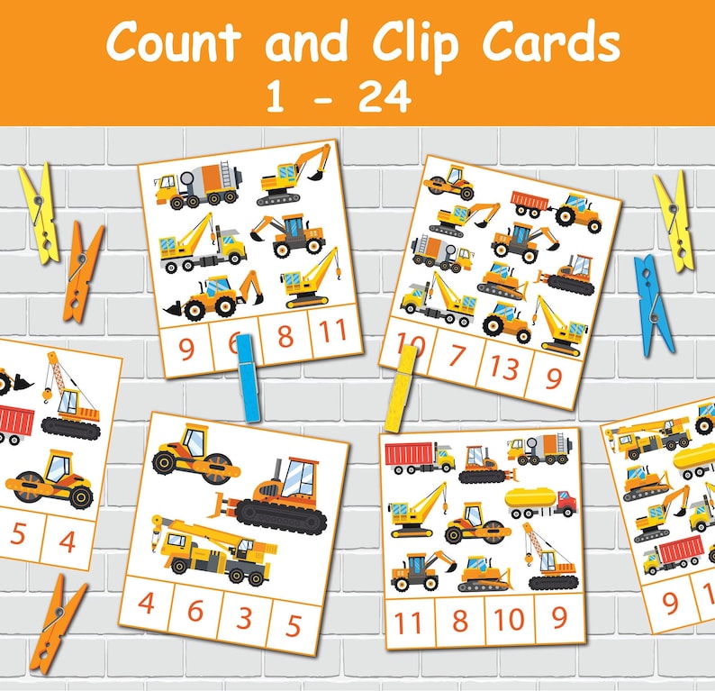Construction Clip and Count Trucks Counting Activity Preschool - Etsy