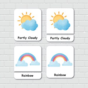 Weather Three Part Flash Cards, Watercolor Educational Flashcards ...