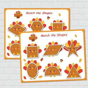 Turkey Shape Matching Activity, 2D Shapes, Thanksgiving Busy Book Page ...