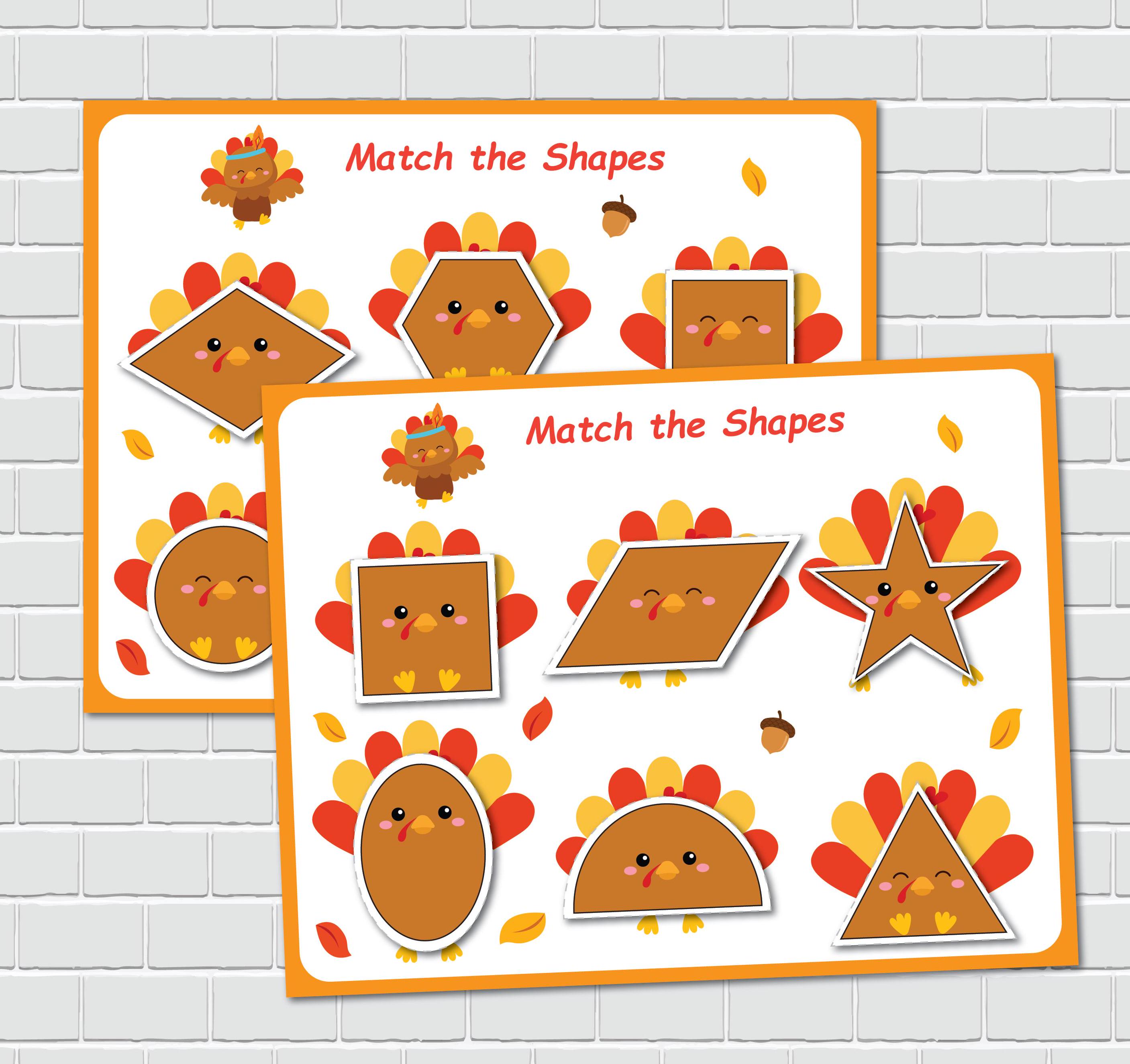 Turkey Shape Matching Activity, 2D Shapes, Thanksgiving Busy Book Page ...