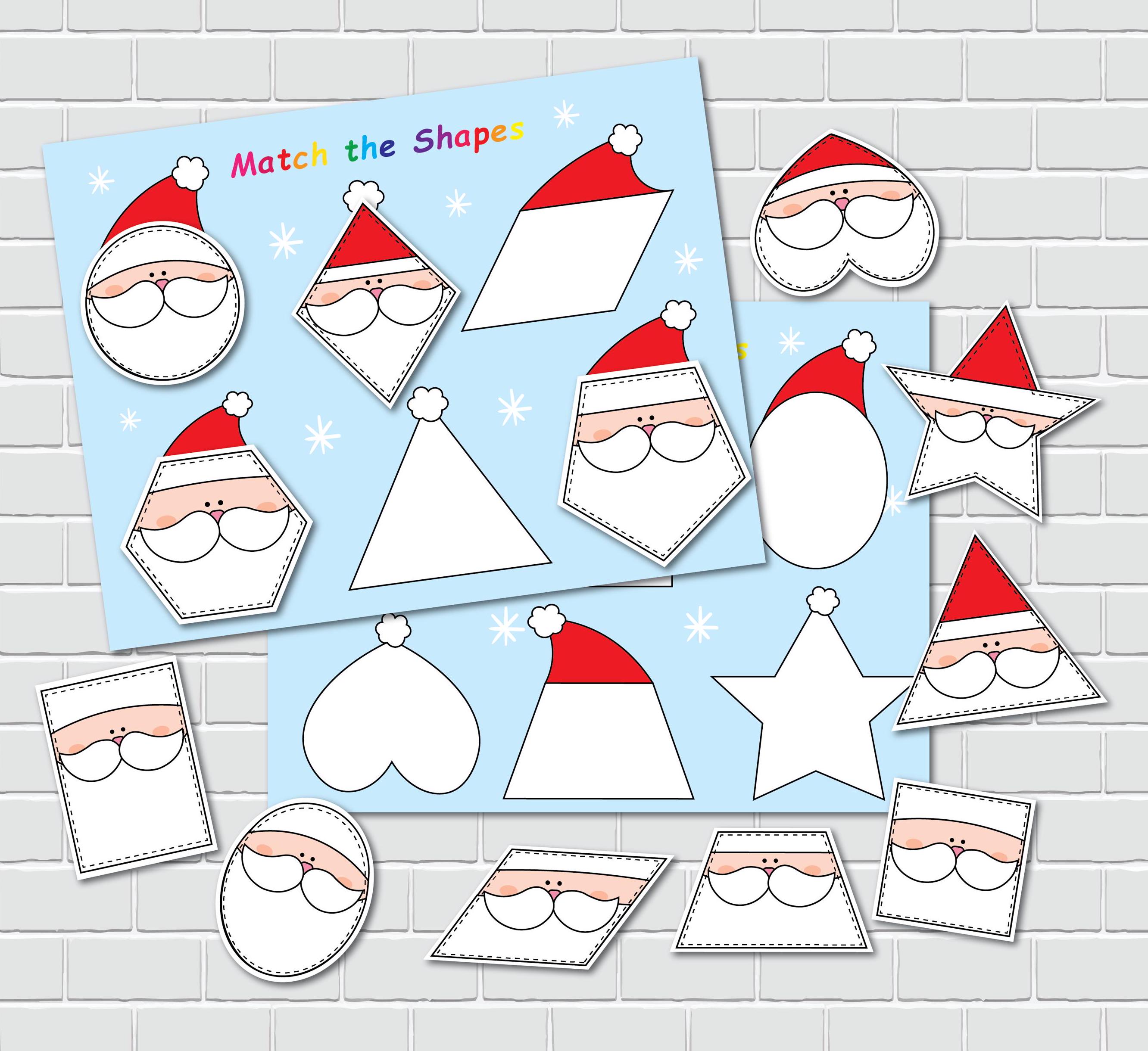 Santa Shapes Matching Activity, 2D Shapes, Christmas Busy Book Page ...