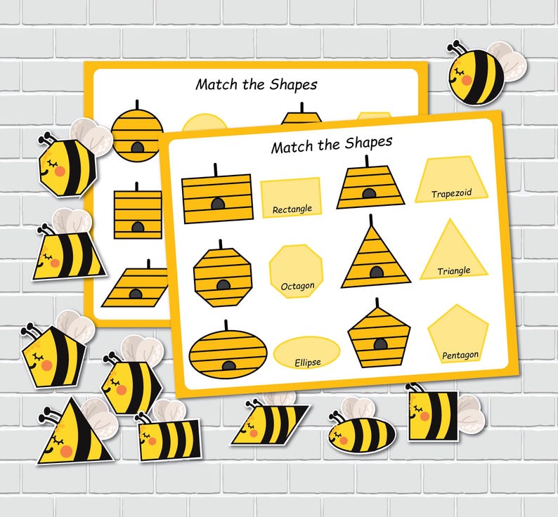 Bees and Beehive Shapes Matching Activity, 2D Shapes, Busy Book Page ...