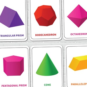 3D Shapes Flash Cards. Preschool Learning Activity. Kids Geometric ...