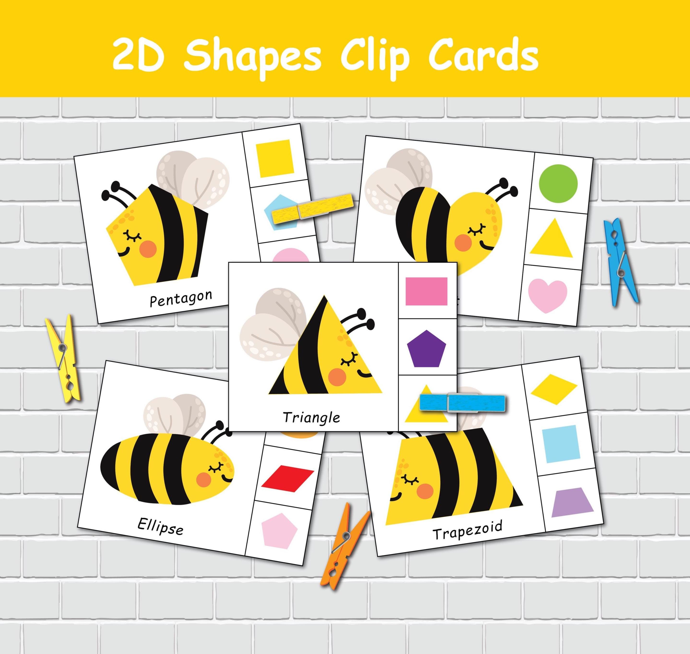 Bees 2D Shapes Clip Cards: Preschool Learning (digital Download) - Etsy