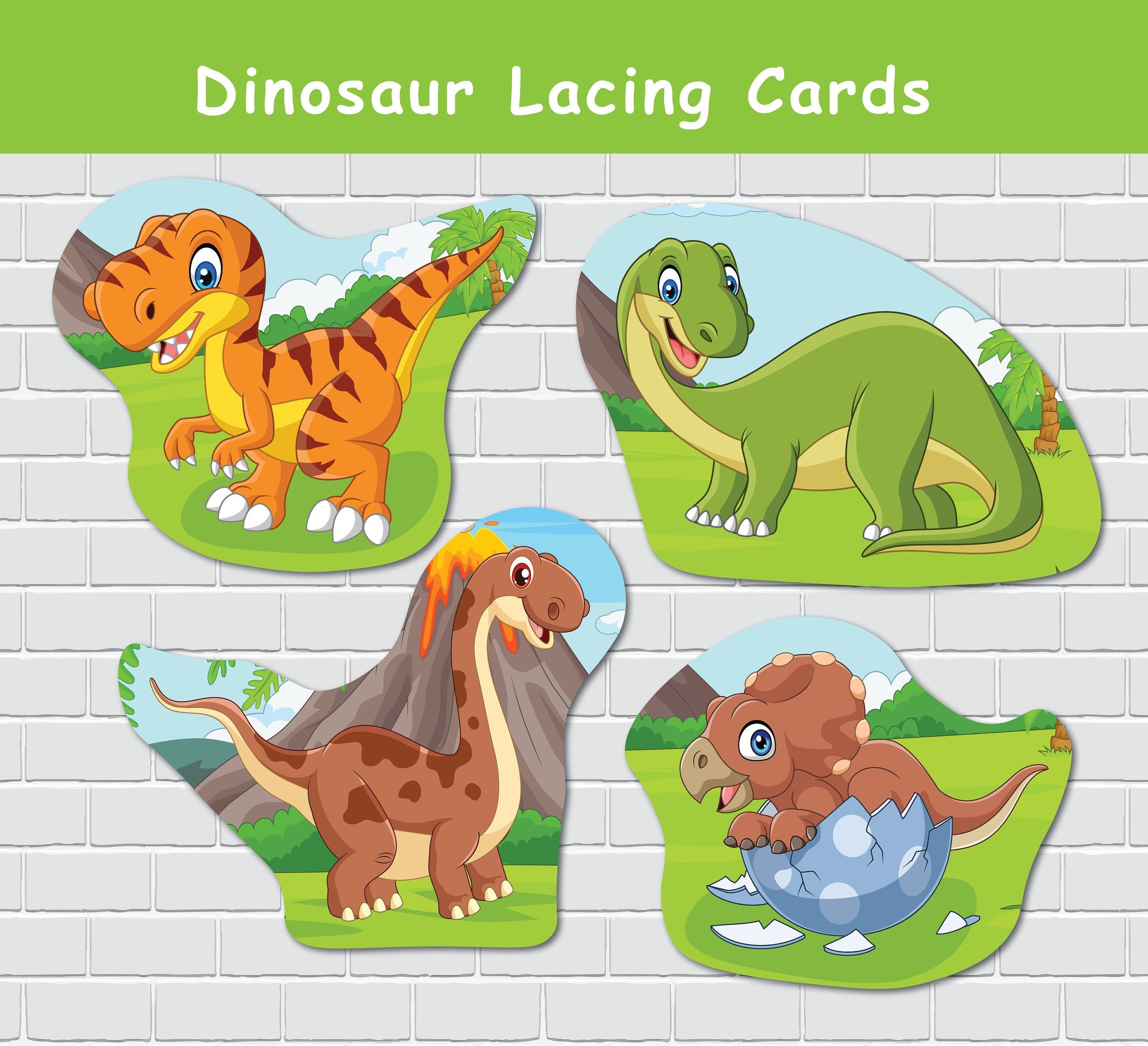 Dinosaurs Lacing Cards, Preschool Fine Motor Skills Activity, Toddler ...