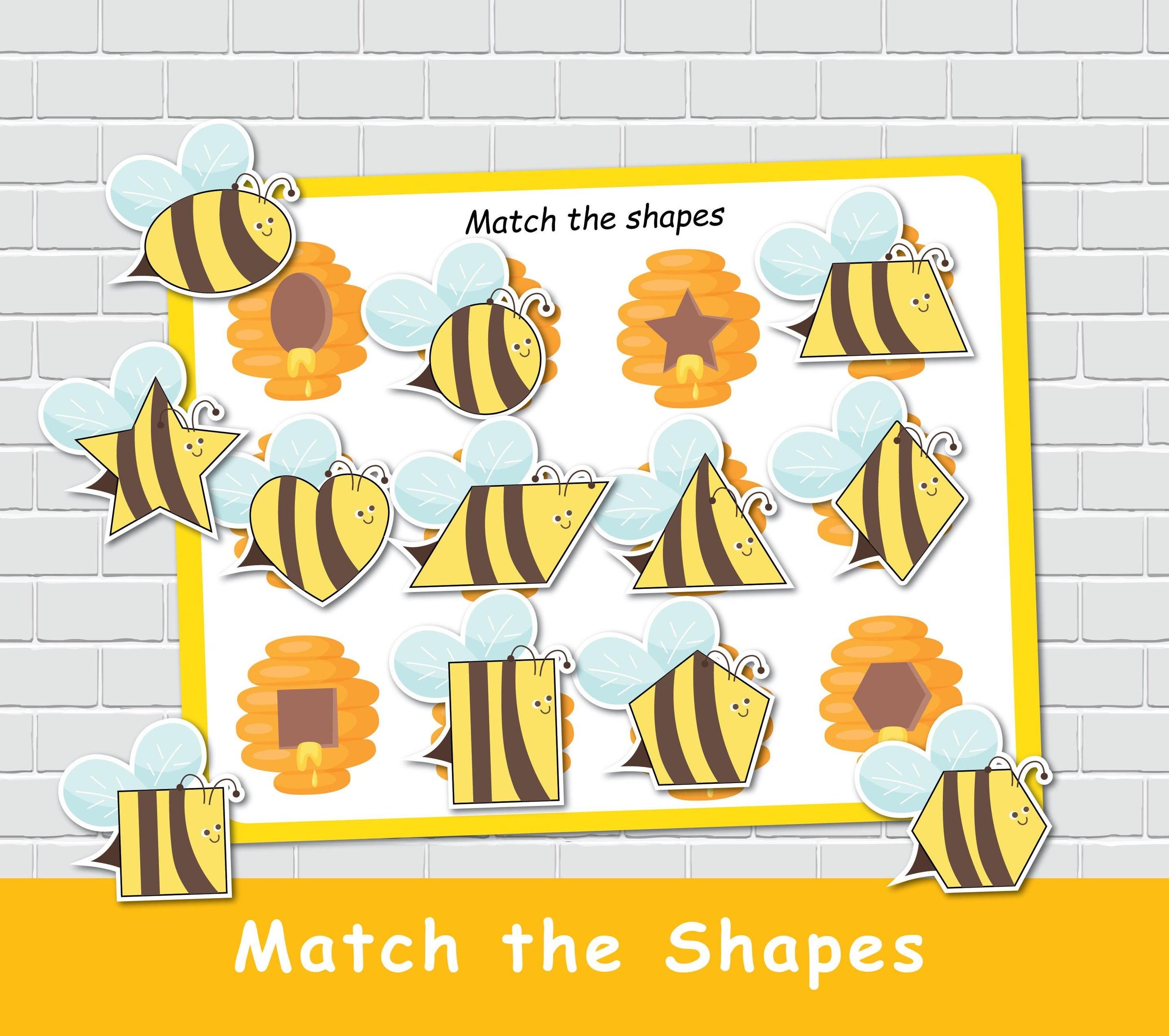 Bees and Beehive Shapes Matching Activity, 2D Shapes, Busy Book Page ...