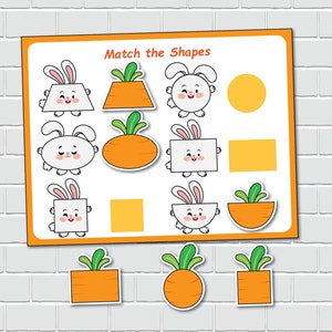 Bunny Shapes Sort and Match Activity, 2D Shapes, Spring Busy Book, File ...