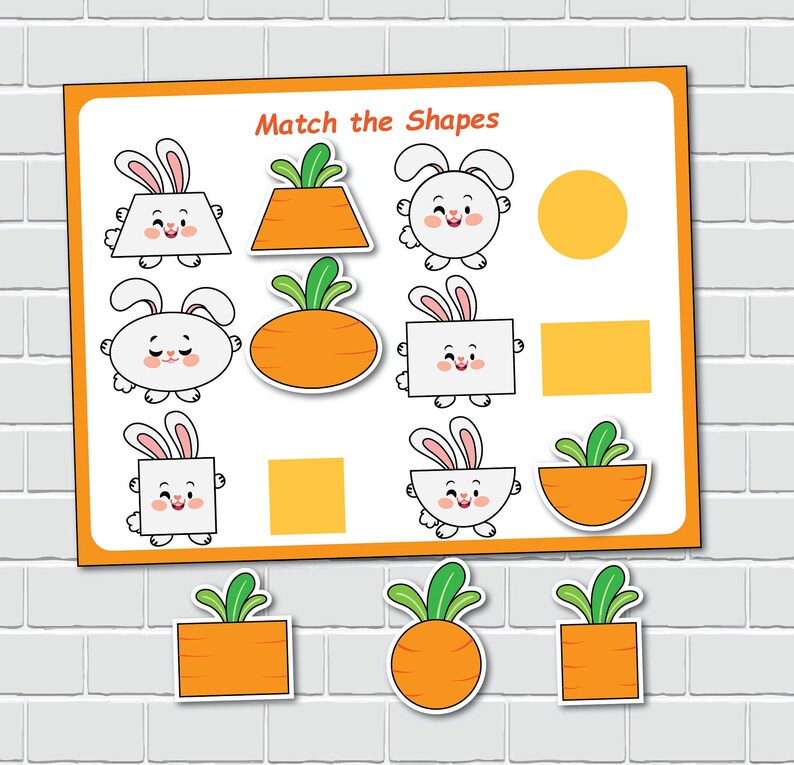 Bunny Shapes Sort and Match Activity, 2D Shapes, Spring Busy Book, File ...