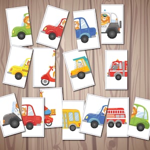 Transportation Matching Game, Symmetry Cards, Toddler Matching Activity ...