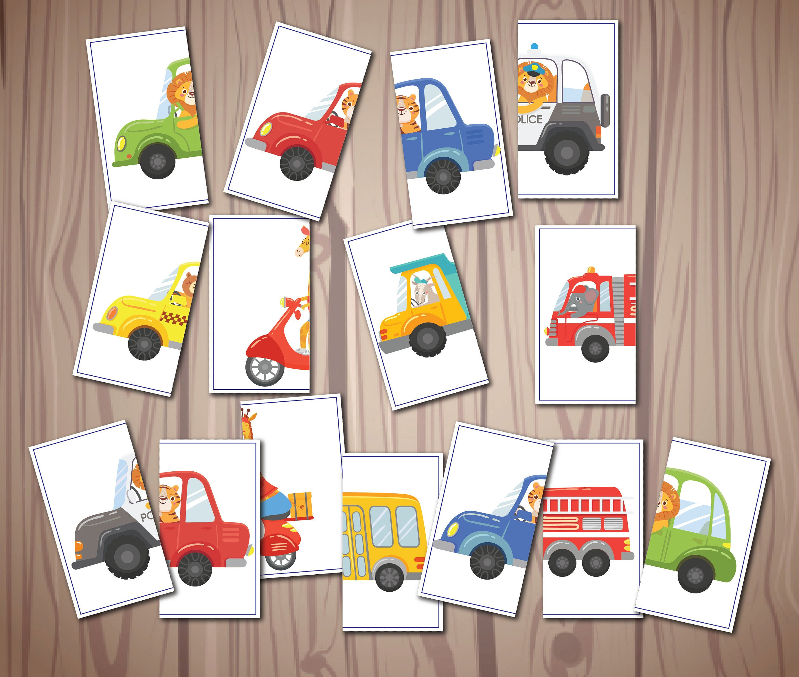 Transportation Matching Game, Symmetry Cards, Toddler Matching Activity ...
