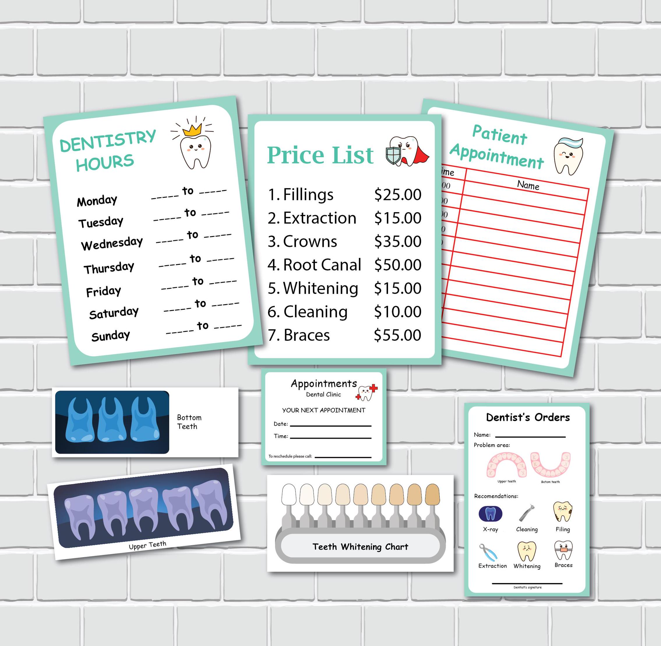 Dentist Dramatic Play, Dental Office Pretend Play, Printable Dramatic ...