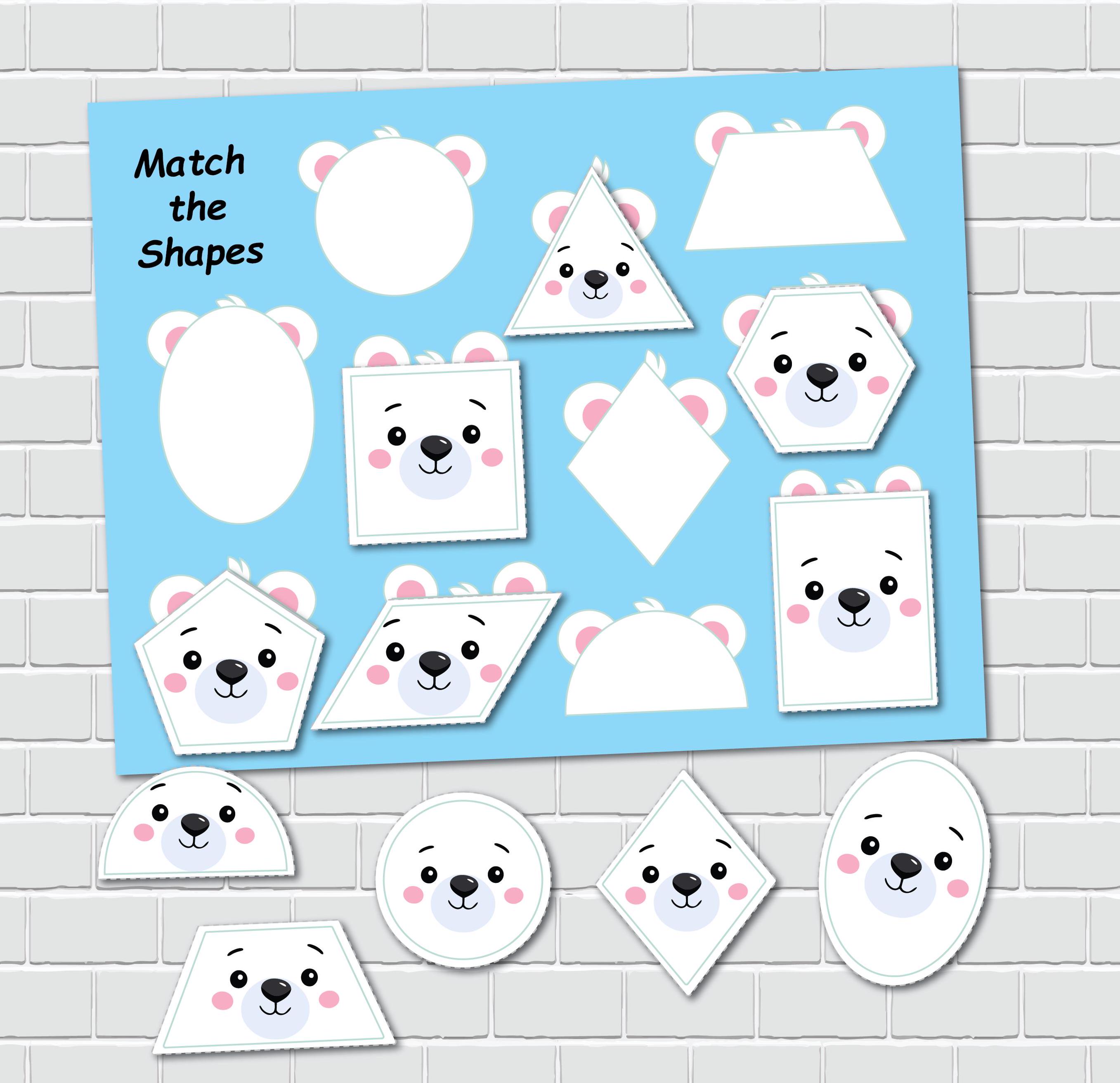 Polar Bear 2D Shapes Matching Activity, Winter Busy Book (digital ...