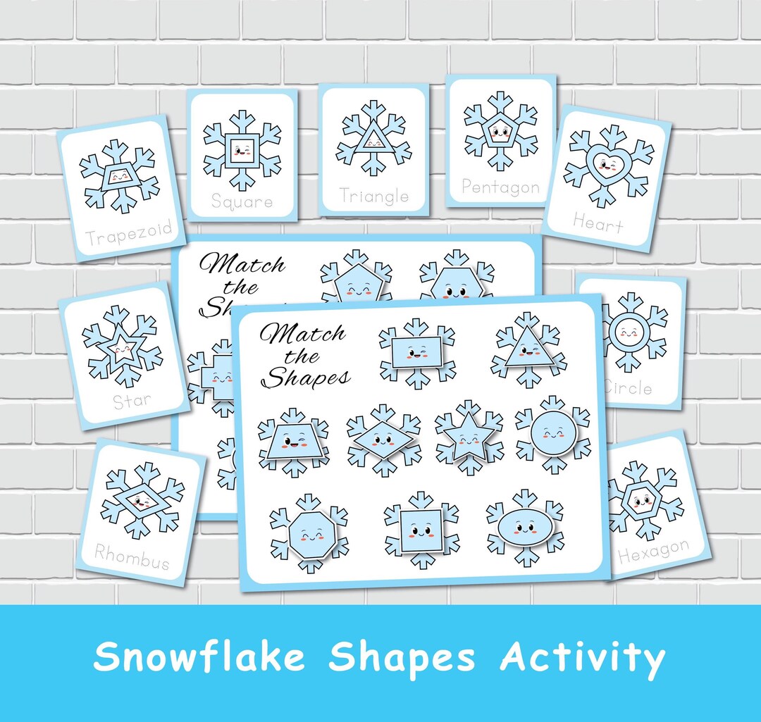 Snowflake Shapes and Flashcards for Kids, 2D Shapes Matching Activity ...