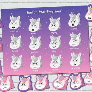 Unicorn Emotions Activity for Kids, Toddler Feelings Matching Activity ...