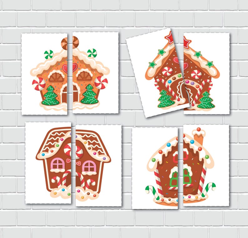 Gingerbread House Symmetry Cards, Christmas Game, Toddler Matching ...