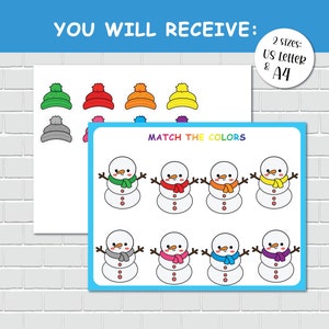 Color Sorting Matching Game, Winter Busy Book Page, Toddler Printable ...