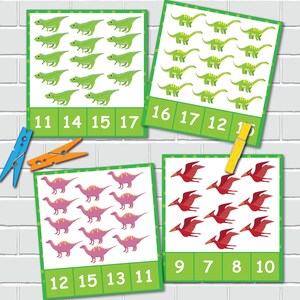 Dinosaurs Clip and Count Cards 1-20, Toddler Counting Activity ...
