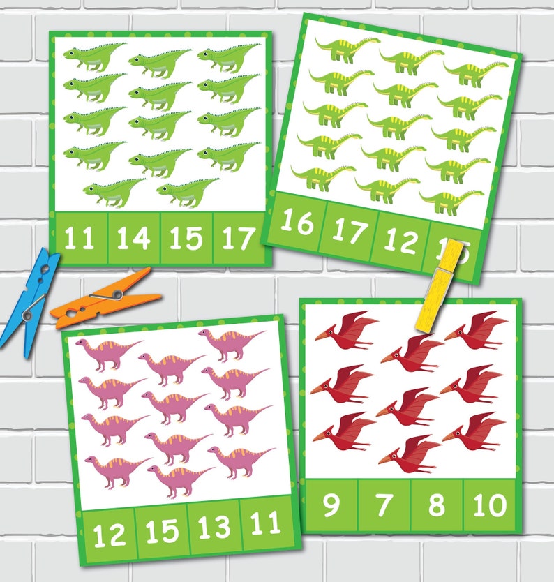 Dinosaurs Clip and Count Cards 1-20 Toddler Counting - Etsy