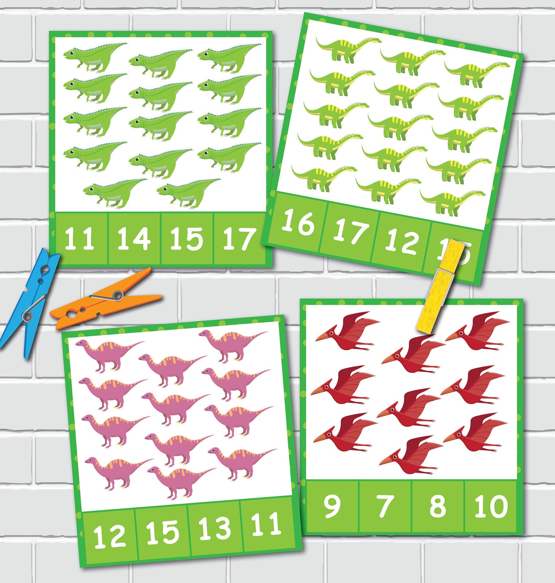 Dinosaurs Clip and Count Cards 1-20 Toddler Counting - Etsy