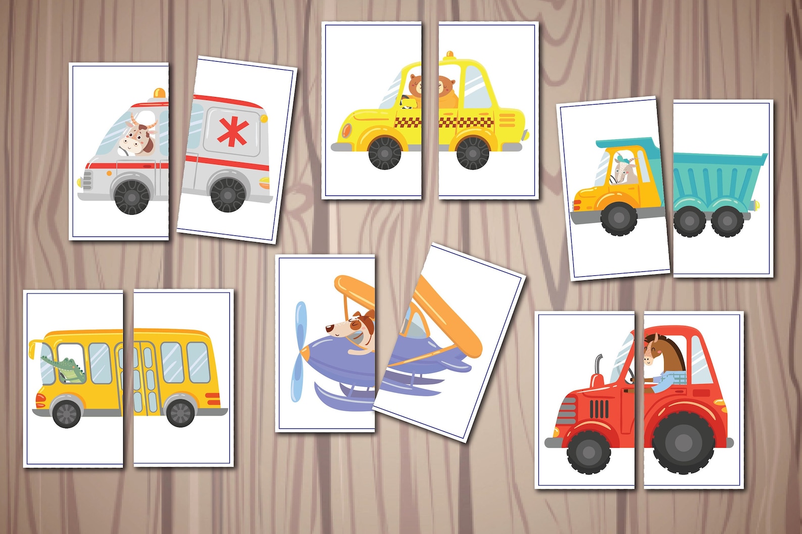Transportation Matching Game, Symmetry Cards, Toddler Matching Activity ...