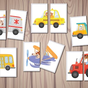 Transportation Matching Game, Symmetry Cards, Toddler Matching Activity ...