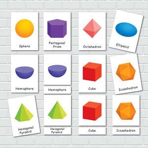 3D Shapes Flash Cards, Three Part Montessori Flash Cards, Kids ...