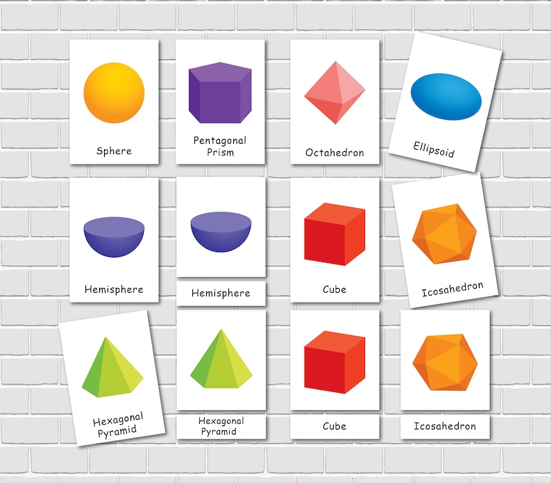 3D Shapes Flash Cards, Three Part Montessori Flash Cards, Kids ...