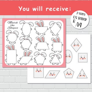 Bunny Shape Matching Activity, 2D Shapes, Easter Busy Book Page, File ...