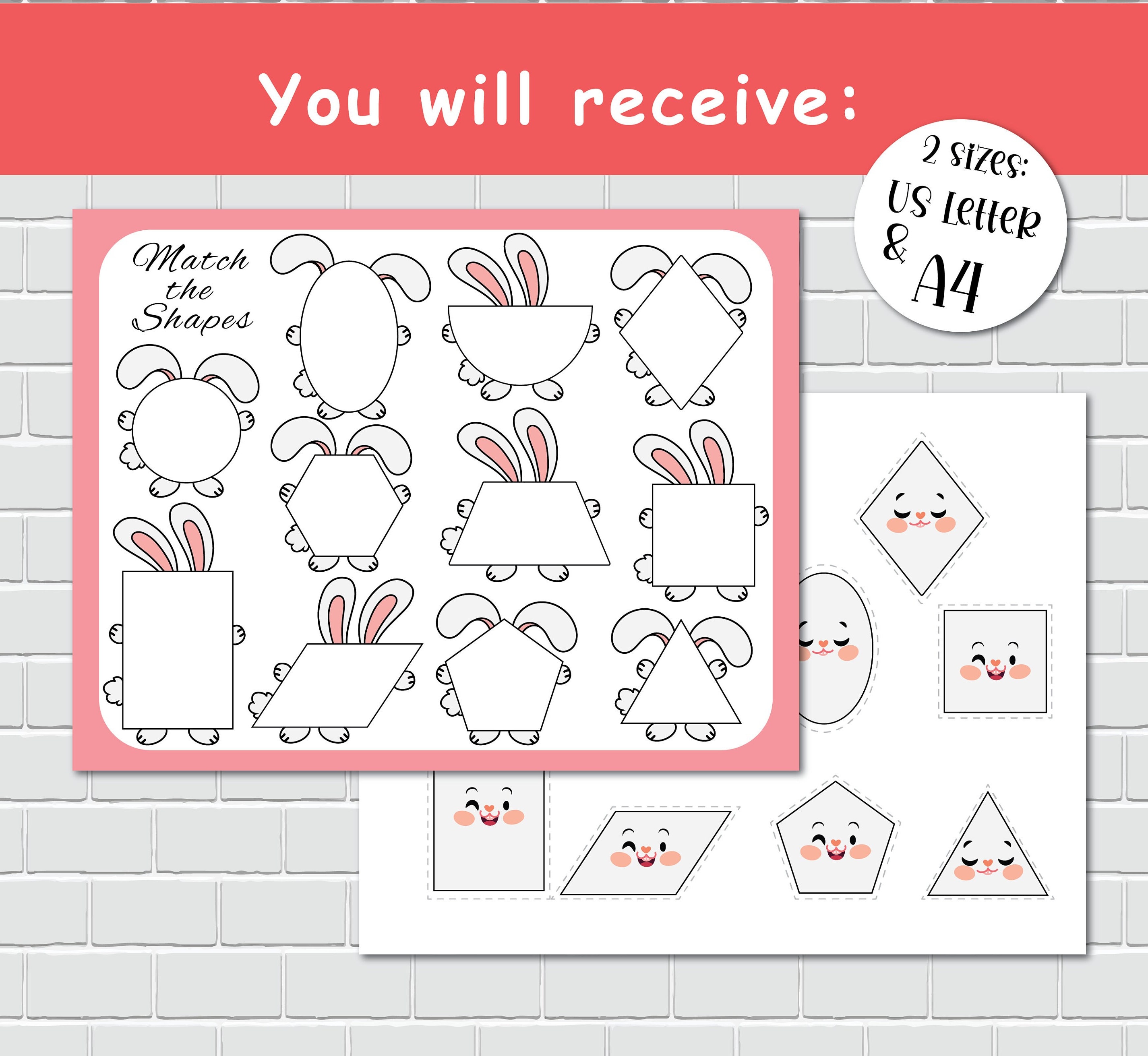 Bunny Shape Matching Activity, 2D Shapes, Easter Busy Book Page, File ...