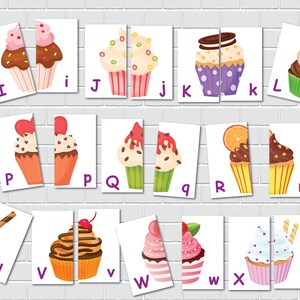 Cupcakes Alphabet Matching Cards, Toddler Matching Game, ABC Learning ...
