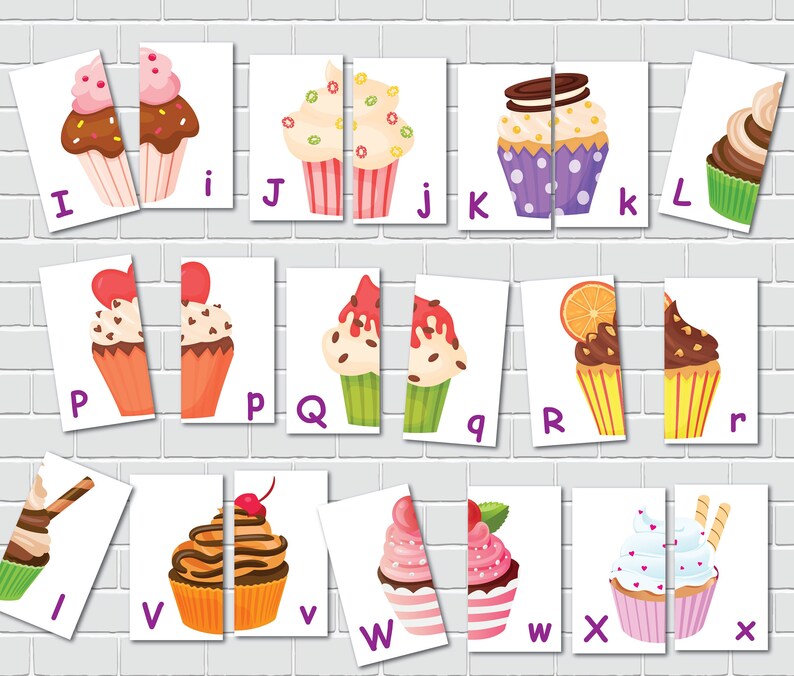 Cupcakes Alphabet Matching Cards, Toddler Matching Game, ABC Learning ...