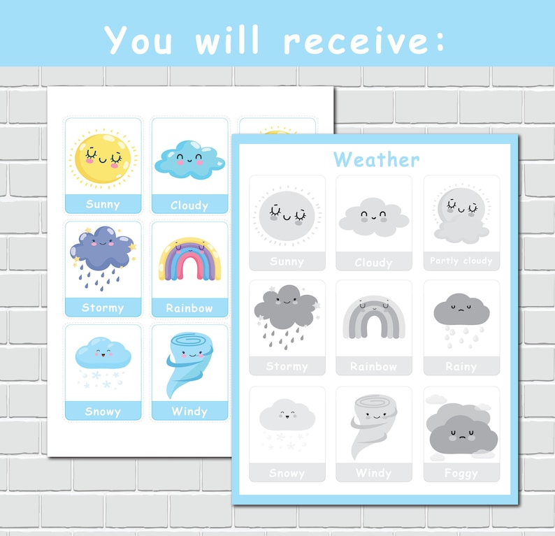 Weather Flashcards Toddler Weather Chart Preschool - Etsy
