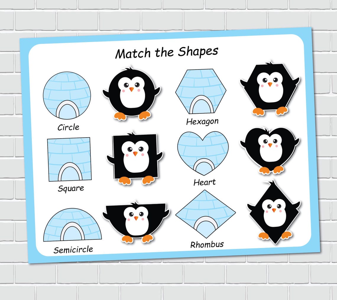 Penguin Shapes Activity, 2D Shapes, Winter Busy Book, File Folder Games ...