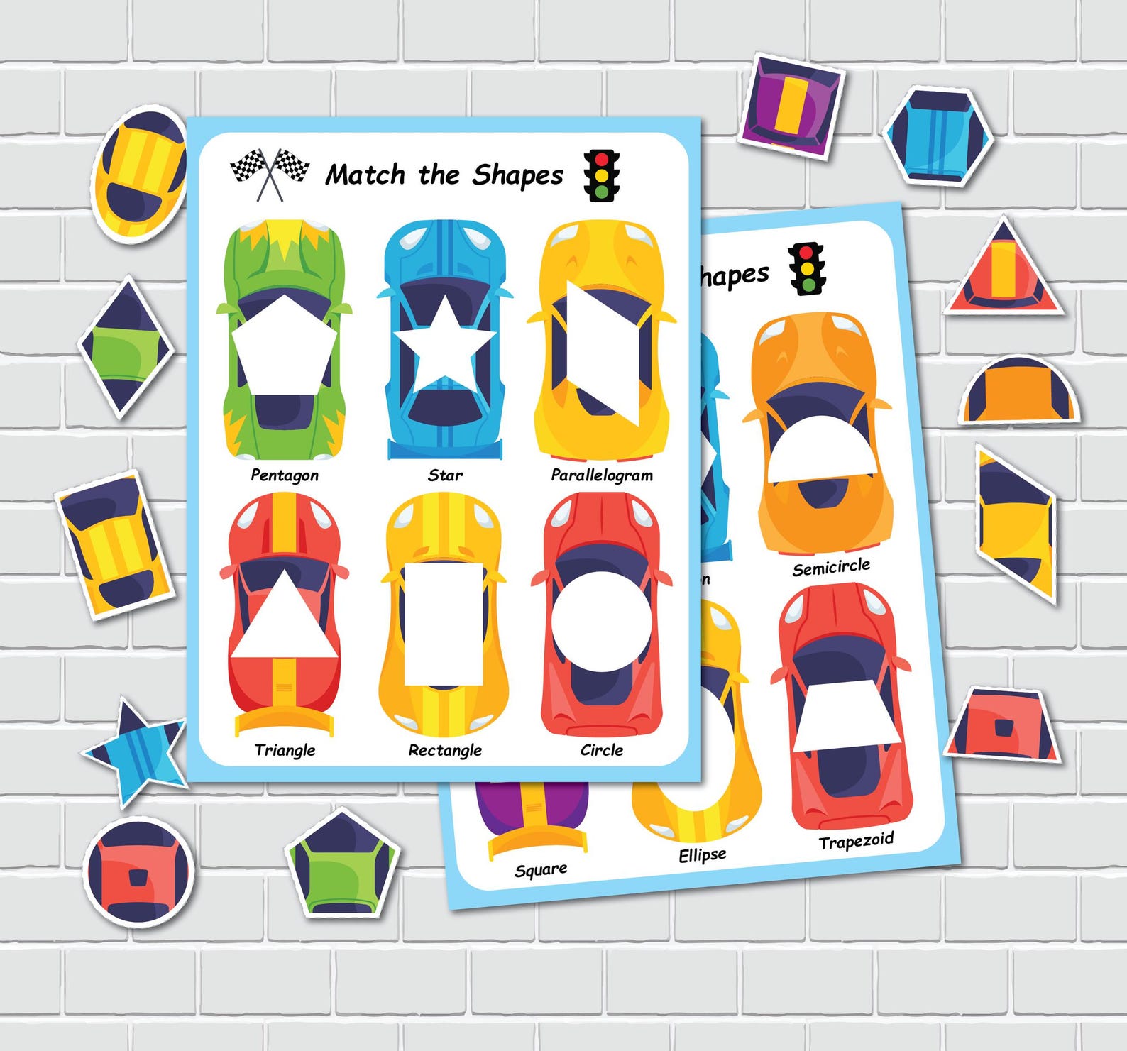 Car Shapes Matching Activity, 2D Shapes, Toddler Learning Binder ...