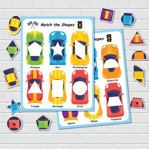 Car Shapes Matching Activity, 2D Shapes, Toddler Learning Binder ...