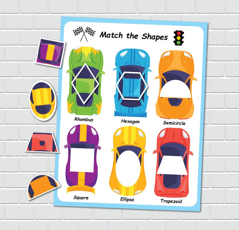 Car Shapes Matching Activity, 2D Shapes, Toddler Learning Binder ...
